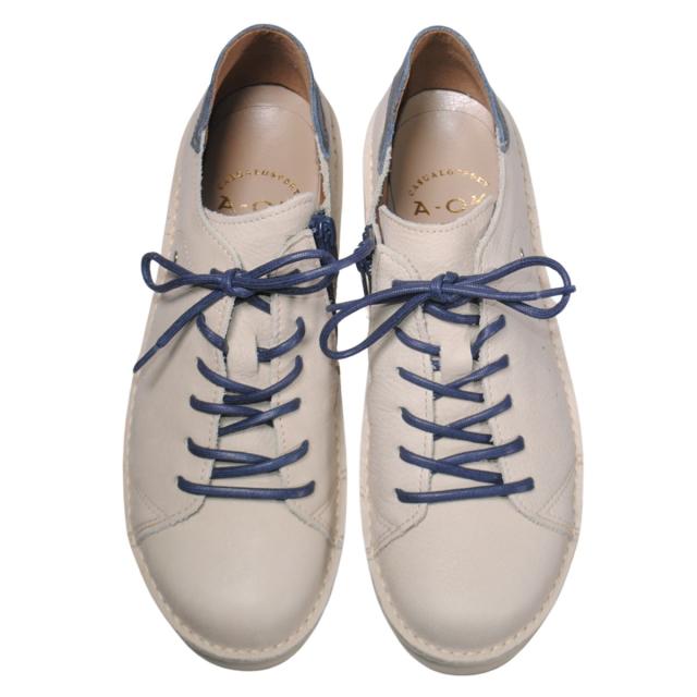 【靴のHOSHIKAWA】  『A-OK 7091』 エーオーケー AZURE/FOREST 21.5cm〜25cm EEEE レザースニーカー 撥水加工 ファスナー 厚底 レースアップ 牛革