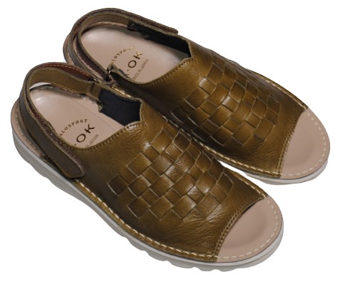 【靴のHOSHIKAWA】  『A-OK 7292』 エーオーケー サンダル 21.5cm〜25cm レディース グリーン バックベルト オープントゥ フラット底 国産 牛革 春夏