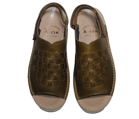 【靴のHOSHIKAWA】  『A-OK 7292』 エーオーケー サンダル 21.5cm〜25cm レディース グリーン バックベルト オープントゥ フラット底 国産 牛革 春夏