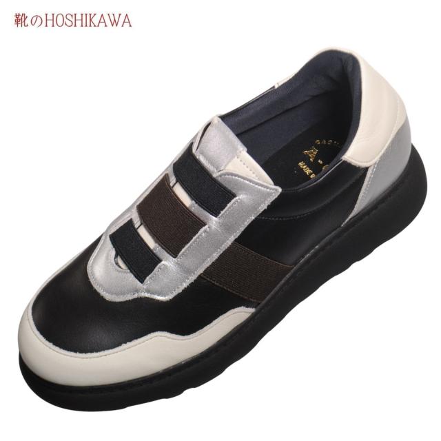 【靴のHOSHIKAWA】  『A-OK 92501』 エーオーケー スリッポン 22cm〜24.5cm EEEE オフホワイト/ブラック/シルバー カジュアル ゴムバンド レディース コンフォートシューズ 幅が広い 牛革 国産