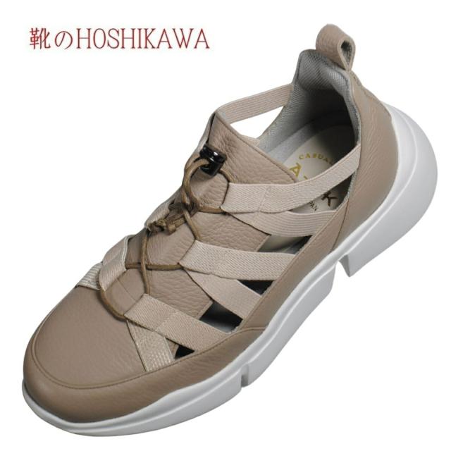 【靴のHOSHIKAWA】  『A-OK FK606』 エーオーケー サンダルシューズ 22cm〜25cm EEEE ベージュ レディース コンフォート 軽量 ゴムレース 牛革 日本製 幅広 春夏