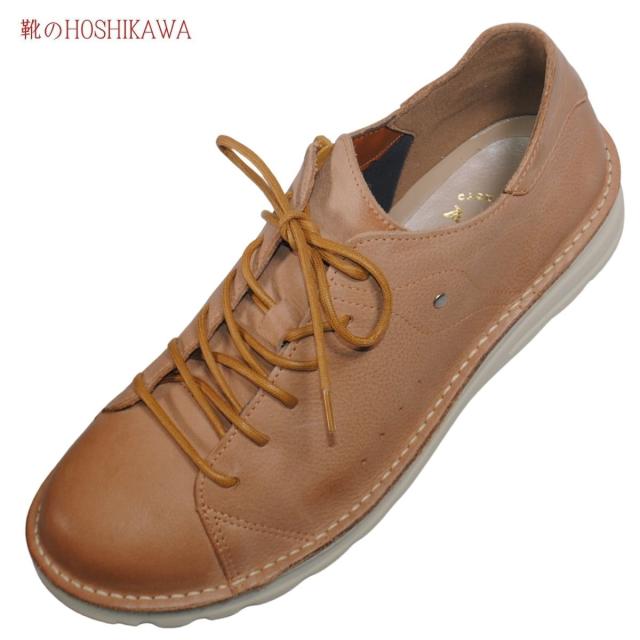 【靴のHOSHIKAWA】  『A-OK W7091』 エーオーケー レザーシューズ 25.5cm〜27.5cm メンズ カジュアル キャメル レーズアップ ファスナー 革紐 幅が広い 日本製 牛革