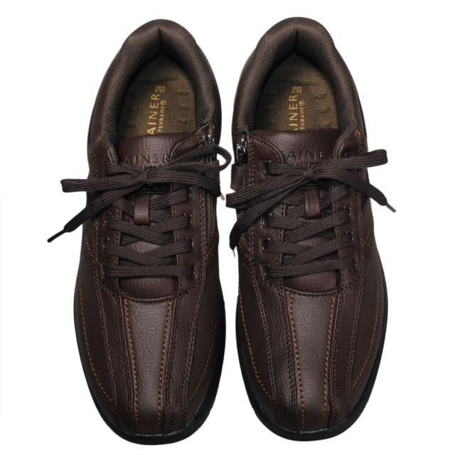 【靴のHOSHIKAWA】  『GAINER 0139』 24.5cm〜28cm EEEE スニーカーサイドファスナー ダークブラウン コンフォート 吸湿 速乾 抗菌防臭加工 合成皮革 衝撃吸収 幅広