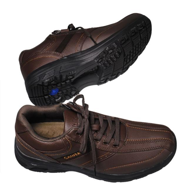 【靴のHOSHIKAWA】  『GAINER 0139』 24.5cm〜28cm EEEE スニーカーサイドファスナー ダークブラウン コンフォート 吸湿 速乾 抗菌防臭加工 合成皮革 衝撃吸収 幅広