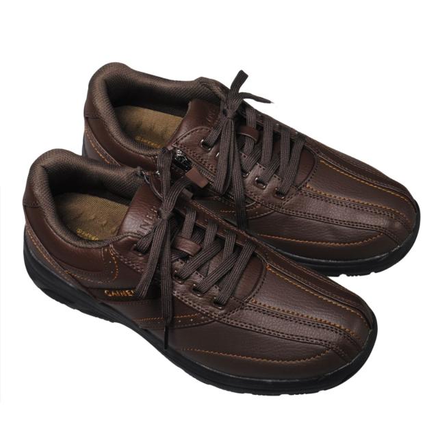【靴のHOSHIKAWA】  『GAINER 0139』 24.5cm〜28cm EEEE スニーカーサイドファスナー ダークブラウン コンフォート 吸湿 速乾 抗菌防臭加工 合成皮革 衝撃吸収 幅広