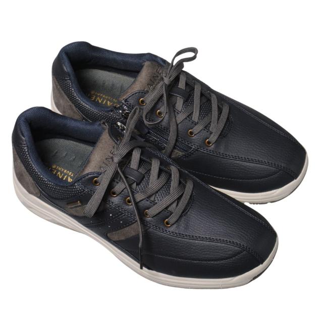 【靴のHOSHIKAWA】  『GAINER 0140』 24.5cm〜28cm メンズ スニーカー サイドファスナー ネイビー コンフォート 吸湿 速乾 抗菌防臭加工 合成皮革 衝撃吸収 幅広