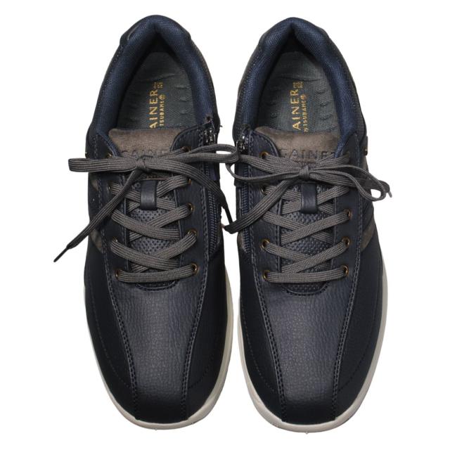 【靴のHOSHIKAWA】  『GAINER 0140』 24.5cm〜28cm メンズ スニーカー サイドファスナー ネイビー コンフォート 吸湿 速乾 抗菌防臭加工 合成皮革 衝撃吸収 幅広