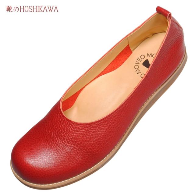 【靴のHOSHIKAWA】  『MOVEO 004』 モベオ パンプス 22.5cm〜24.5cm EEEE ぺたんこ フラット底 レッド カジュアル 日本製 本革 幅広