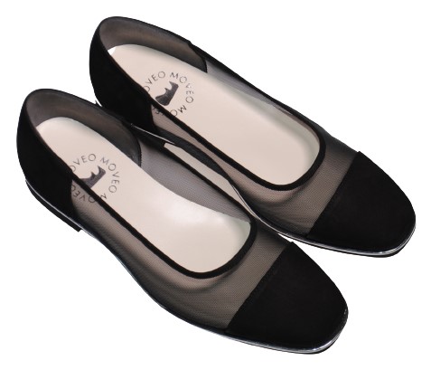 【靴のHOSHIKAWA】  『MOVEO 012』 モベオ パンプス 21.5cm〜24.5cm EEE ブラック レディース ローヒール チュールレース 国産 牛革 春夏