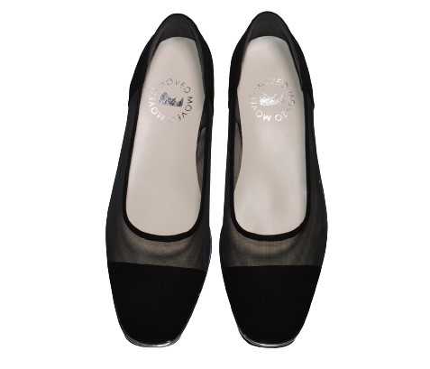 【靴のHOSHIKAWA】  『MOVEO 012』 モベオ パンプス 21.5cm〜24.5cm EEE ブラック レディース ローヒール チュールレース 国産 牛革 春夏