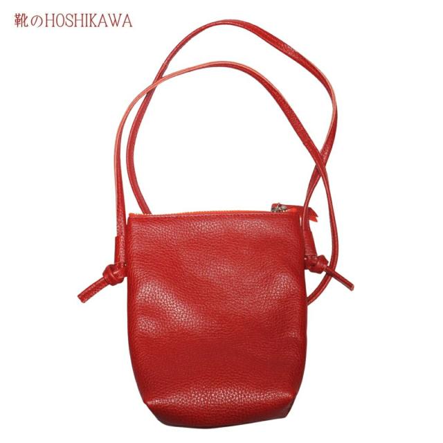 【靴のHOSHIKAWA】  『MOVEO ショルダーバッグ 108』 モベオ レディース ファスナー開閉 小さめ レッド カジュアル 日本製 本革