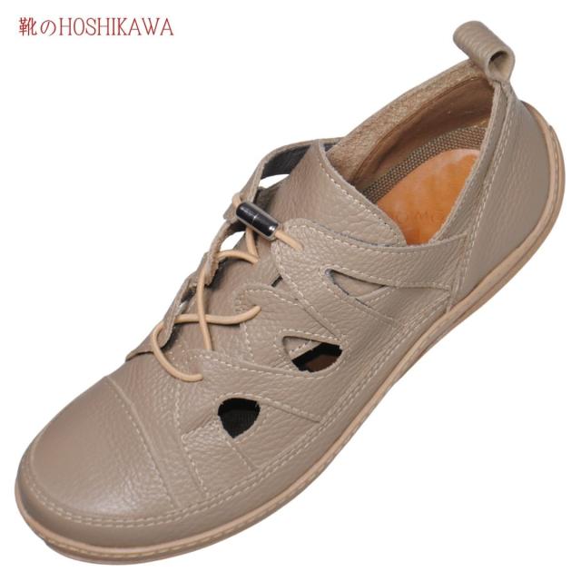 【靴のHOSHIKAWA】  『MOVEO 103-900』 モベオ カジュアルシューズ 22.5cm〜24.5cm レディース グレー ゴムレース 撥水加工 抗菌 日本製 幅が広い 本革 春夏