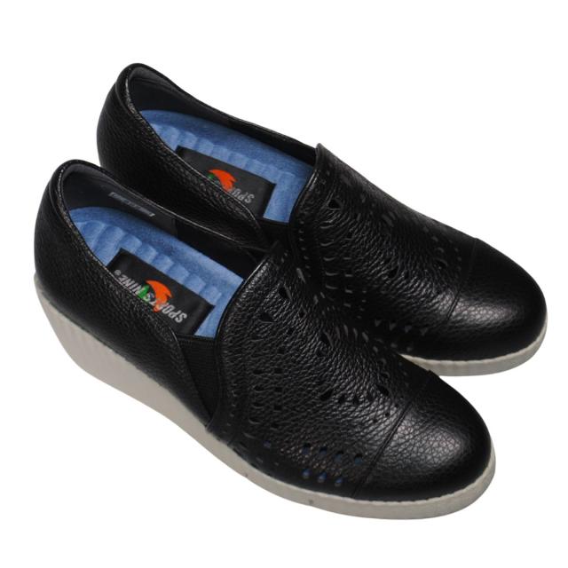 【靴のHOSHIKAWA】  『SPORTS NINE 332』 スポーツナイン レディース 21.5cm〜24.5cm EEE ブラック カジュアル スリッポン サイドゴア 幅広 本革 国産 春夏