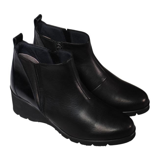 【靴のHOSHIKAWA】  『SPORTS NINE 4525』 スポーツナイン ショートブーツ 22cm〜24.5cm EEE ブラック レディース ウェッジソール ショート丈 スムース革 本革 幅広 国産 防滑