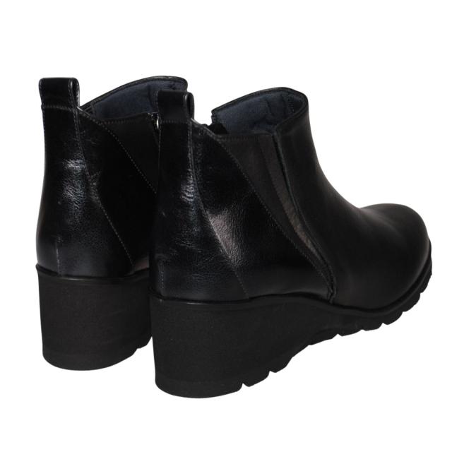 【靴のHOSHIKAWA】  『SPORTS NINE 4525』 スポーツナイン ショートブーツ 22cm〜24.5cm EEE ブラック レディース ウェッジソール ショート丈 スムース革 本革 幅広 国産 防滑