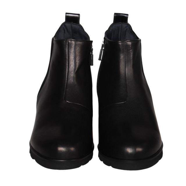 【靴のHOSHIKAWA】  『SPORTS NINE 4525』 スポーツナイン ショートブーツ 22cm〜24.5cm EEE ブラック レディース ウェッジソール ショート丈 スムース革 本革 幅広 国産 防滑