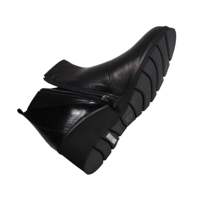 【靴のHOSHIKAWA】  『SPORTS NINE 4525』 スポーツナイン ショートブーツ 22cm〜24.5cm EEE ブラック レディース ウェッジソール ショート丈 スムース革 本革 幅広 国産 防滑