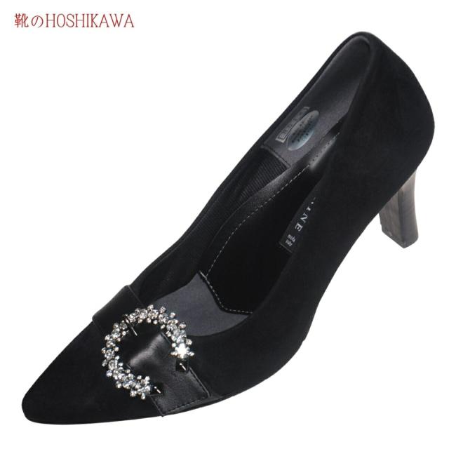 【靴のHOSHIKAWA】  『NINE DI NINE 8114』 ナインディナイン パンプス 21.5cm〜24.5cm レディース ブラック スウェード ヒール カジュアル 国産 天然皮革