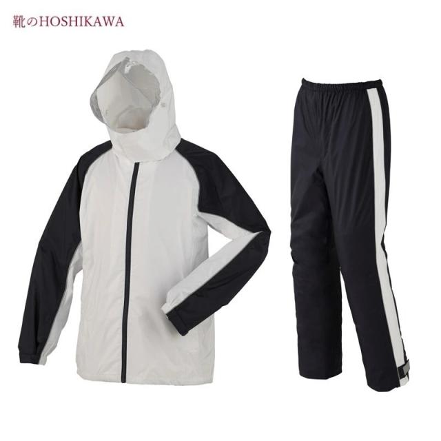 【靴のHOSHIKAWA】  『透湿STスーツリュック型 A-652』 SS S M L LL EL 4L ホワイト/ネイビー レインスーツ 通勤 通学 自転車