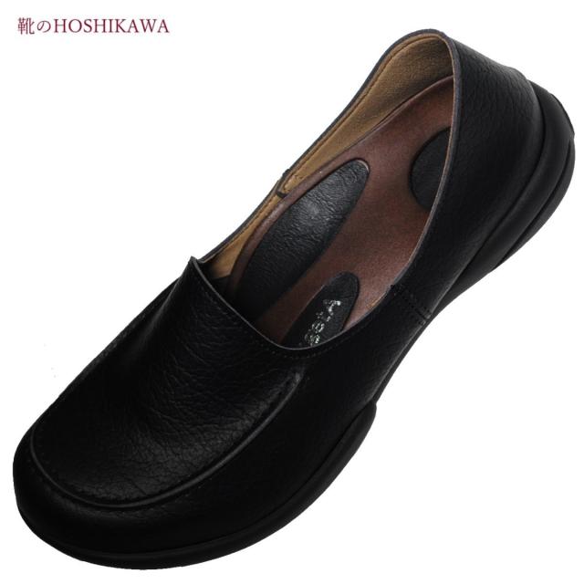 【靴のHOSHIKAWA】  『Regeeta 302』 リゲッタ スリッポン S M L LL EEE ブラック レディース ローファー 紐無し 合成皮革