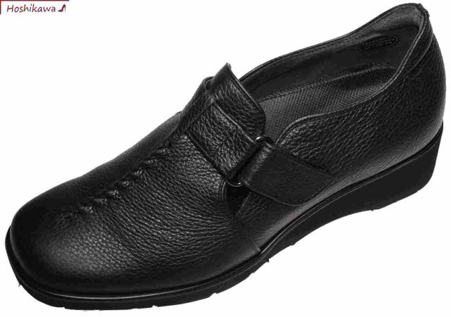 【靴のHOSHIKAWA】  『SALON DE GRES 16257』 サロンドグレー スリッポン 21.5cm〜25cm EEEE レディース ブラック マジックテープ フラット底