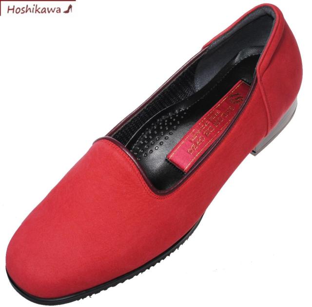 【靴のHOSHIKAWA】  『SALON DE GRES 13288』 サロンドグレー レッド 21.5cm〜25cm EEE カッター レディース ローヒール スウェード