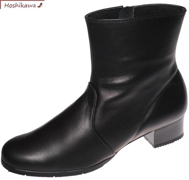【靴のHOSHIKAWA】  『SALON DE GRES 8128』 サロンドグレー ブラックS 21.5cm〜24.5cm EEE ショートブーツ レディース 内側ファスナー 撥水加工 スムース 牛革 防滑