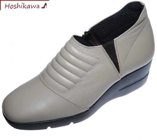 【靴のHOSHIKAWA】  『SALON DE GRES 18248』 サロンドグレー トープ 21.5cm〜25cm EEEE スリッポン 牛革 国産 ウェッジソール 内側ファスナー
