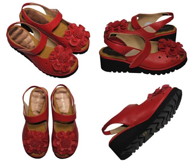 【靴のHOSHIKAWA】  『Dona Miss 1488』 ドナミス サンダル 21.5cm〜24.5cm EEEE  レディース ネイビー フラワーモチーフ バックベルト コンフォート 国産 厚底 本革 春夏