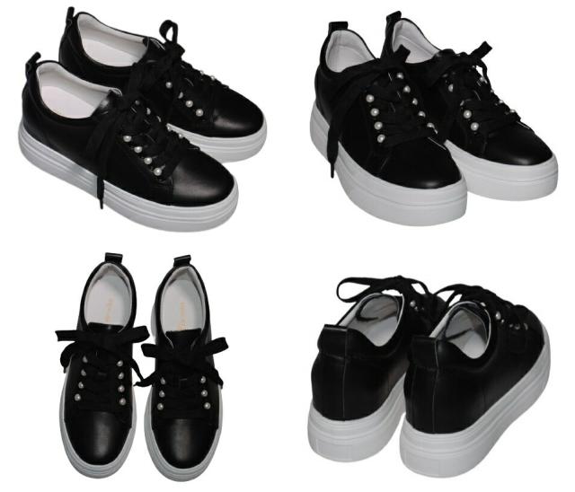 【靴のHOSHIKAWA】  『de ocho A de ocho 6873-51』 デオチョアデオチョ ブラック レザースニーカー 22cm〜25cm レディース レースアップ ローカット 天然皮革 厚底 靴のHOSHIKAWA】 『de ocho A de ocho 6873-51』 デオチョアデオチョ