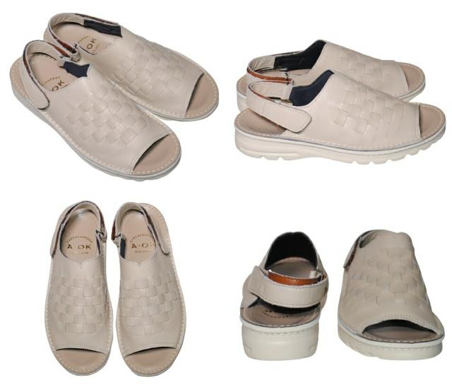 【靴のHOSHIKAWA】  『A-OK 7292』 エーオーケー サンダル 21.5cm〜25cm レディース グリーン バックベルト オープントゥ フラット底 国産 牛革 春夏