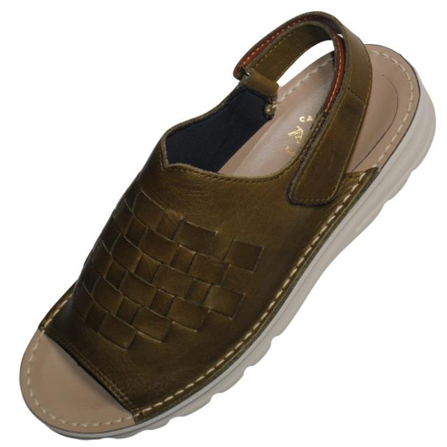 【靴のHOSHIKAWA】  『A-OK 7292』 エーオーケー サンダル 21.5cm〜25cm レディース グリーン バックベルト オープントゥ フラット底 国産 牛革 春夏