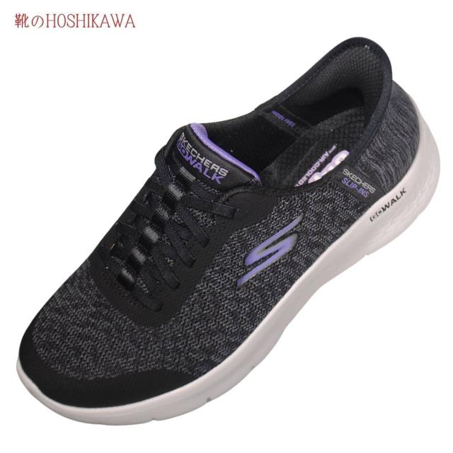 【靴のHOSHIKAWA】  『SKECHERS SPORTL 124842W』 スケッチャーズ スニーカー 22.5cm〜26cm レディース GO WALK FLEX 運動靴 スリッポン ストレッチレース ブラック 合皮 軽量