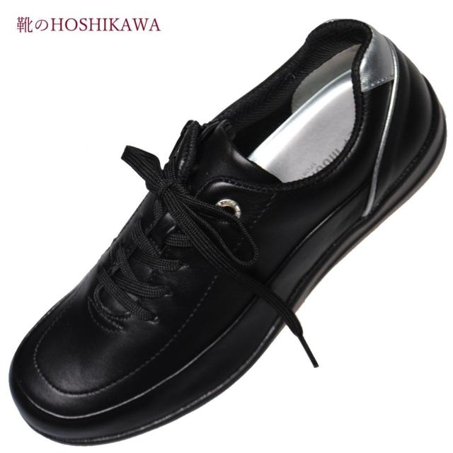 【靴のHOSHIKAWA】  『SPORTH 0215』 スポルス レースアップ 22cm〜24.5cm EEE コンフォート ブラック 内側ファスナー ウェッジソール 牛革 低反発ソール