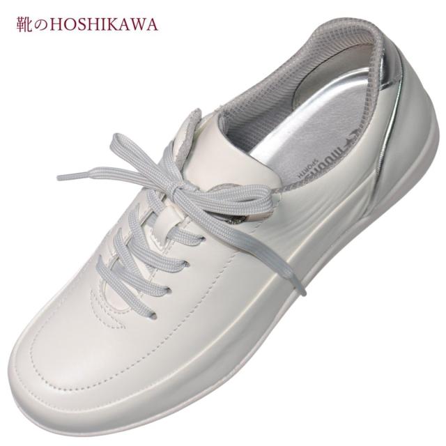 【靴のHOSHIKAWA】  『SPORTH 0215』 スポルス レースアップ 22cm〜24.5cm EEE コンフォート ホワイト 内側ファスナー ウェッジソール 牛革 低反発ソール