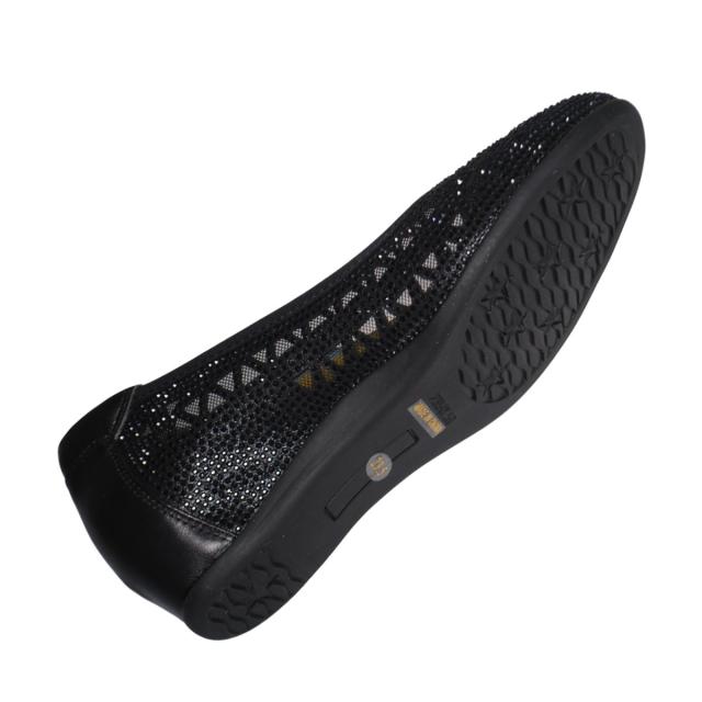 【靴のHOSHIKAWA】  『Dona Miss 129-9』 22cm〜24.5cm レディース ドナミス パンプス ガンメタ ラインストーン ウェッジソール インヒール チュールレース 涼しい 本革 軽い 春夏