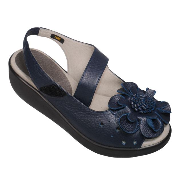 【靴のHOSHIKAWA】  『Dona Miss 1488』 ドナミス サンダル 21.5cm〜24.5cm EEEE  レディース ネイビー フラワーモチーフ バックベルト コンフォート 国産 厚底 本革 春夏