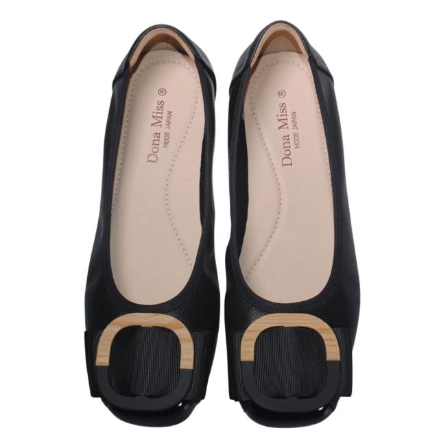 【靴のHOSHIKAWA】  『Dona Miss 1887-15』 ドナミス パンプス 22cm〜25.5cm EEE程 レディース ブラック フラット底 バックル 低反発 幅広 本革