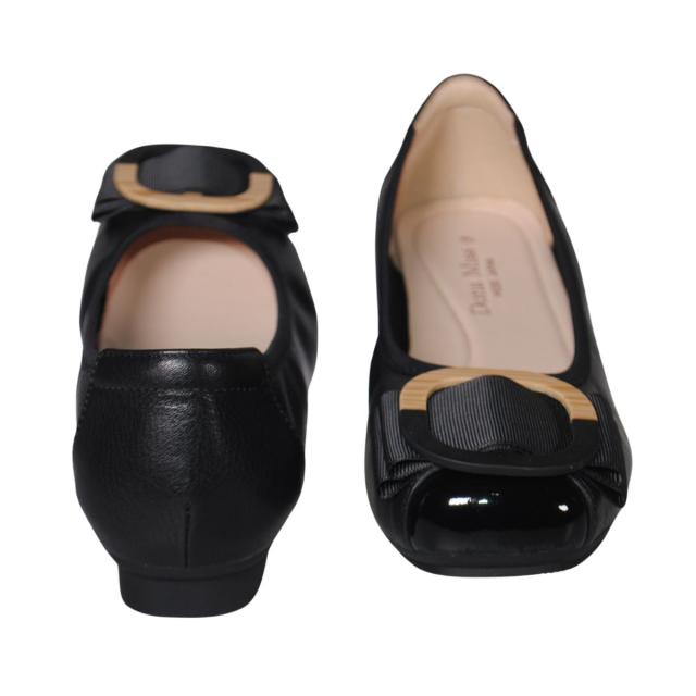 【靴のHOSHIKAWA】  『Dona Miss 1887-15』 ドナミス パンプス 22cm〜25.5cm EEE程 レディース ブラック フラット底 バックル 低反発 幅広 本革
