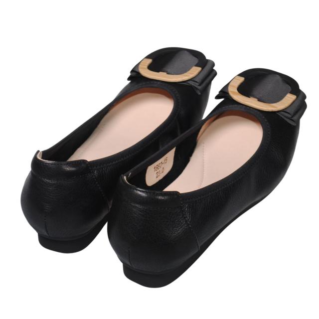 【靴のHOSHIKAWA】  『Dona Miss 1887-15』 ドナミス パンプス 22cm〜25.5cm EEE程 レディース ブラック フラット底 バックル 低反発 幅広 本革