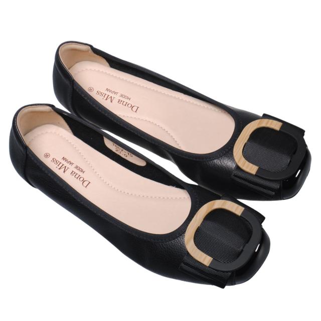 【靴のHOSHIKAWA】  『Dona Miss 1887-15』 ドナミス パンプス 22cm〜25.5cm EEE程 レディース ブラック フラット底 バックル 低反発 幅広 本革