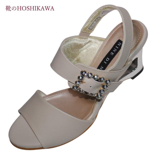 【靴のHOSHIKAWA】  『NINE DI NINE 2341』 ナインティナイン バックバンドサンダル 21.5cm〜24.5cm EEE ライトオーク ウェッジヒール 国産 本革 春夏