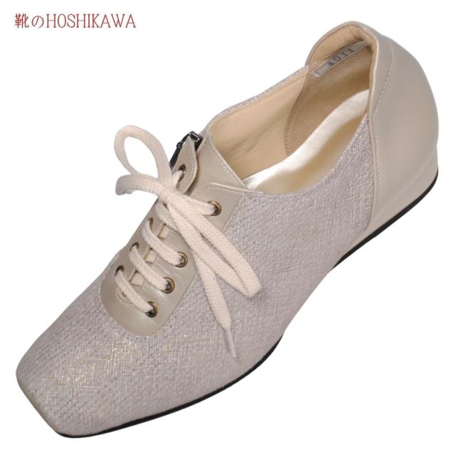 【靴のHOSHIKAWA】  『Dona Miss 4011』 ドナミス レースアップ 21.5cm〜25cm EEE ベージュ レディース カジュアル レザーシューズ 国産 天然皮革