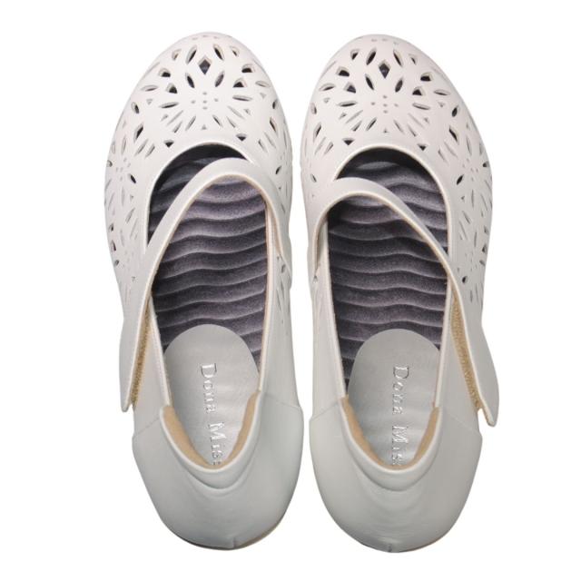 【靴のHOSHIKAWA】  『Dona Miss 423』 ドナミス ウェッジソールパンプス 21.5cm〜24.5cm EEEE アイボリーM レディース ウェッジヒール ベルクロ 幅広 牛革 国産