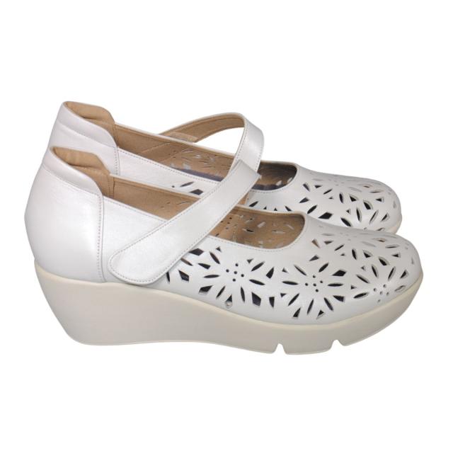 【靴のHOSHIKAWA】  『Dona Miss 423』 ドナミス ウェッジソールパンプス 21.5cm〜24.5cm EEEE アイボリーM レディース ウェッジヒール ベルクロ 幅広 牛革 国産