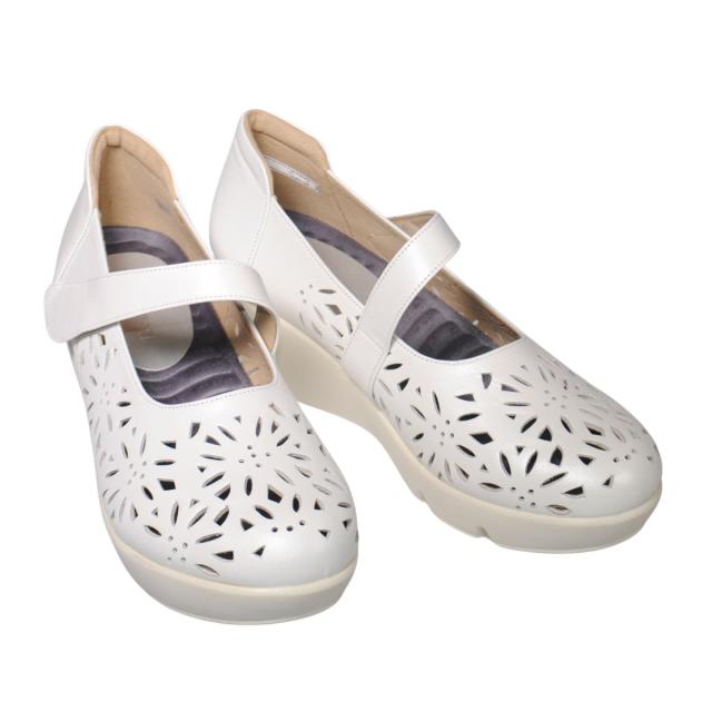 【靴のHOSHIKAWA】  『Dona Miss 423』 ドナミス ウェッジソールパンプス 21.5cm〜24.5cm EEEE アイボリーM レディース ウェッジヒール ベルクロ 幅広 牛革 国産