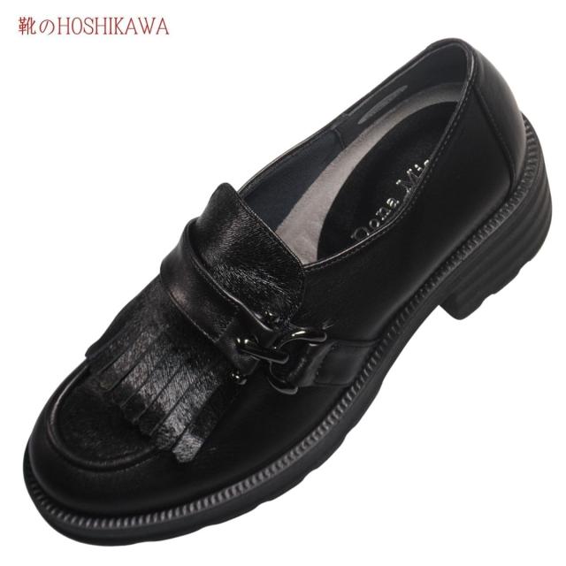 【靴のHOSHIKAWA】  『Dona Miss 8706』 ドナミス キルトローファー 21.5cm〜24.5cm EEEE ブラック レディース カジュアル レザーシューズ 国産 幅が広い 厚底 天然皮革