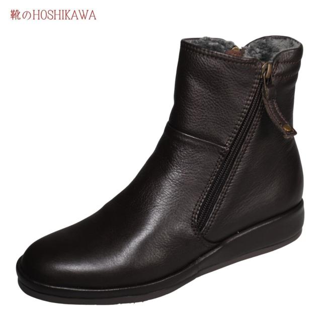 【靴のHOSHIKAWA】  『DONA MISS 9171』 ドナミス ブーツ 22.5cm〜24.5cm EEE レディース コーヒー ミドル丈 両側ファスナー 牛革 厚底 幅広 秋冬