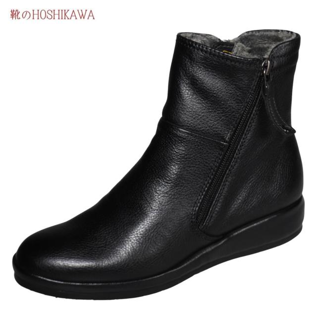 【靴のHOSHIKAWA】  『DONA MISS 9171』 ドナミス ブーツ 22.5cm〜24.5cm EEE レディース ブラック ミドル丈 両側ファスナー 牛革 厚底 幅広 秋冬