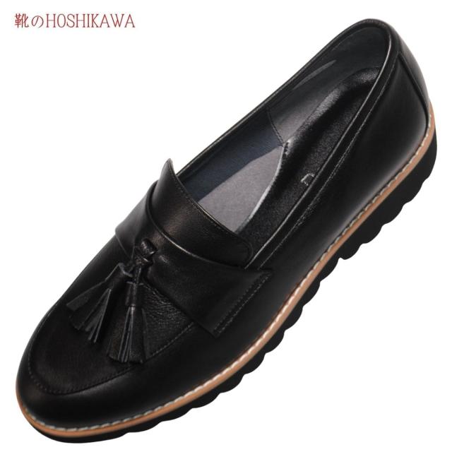 【靴のHOSHIKAWA】  『Dona Miss 9643』 ドナミス タッセルローファー 21.5cm〜24.5cm EEE ブラック レディース カジュアル レザーシューズ 国産 天然皮革